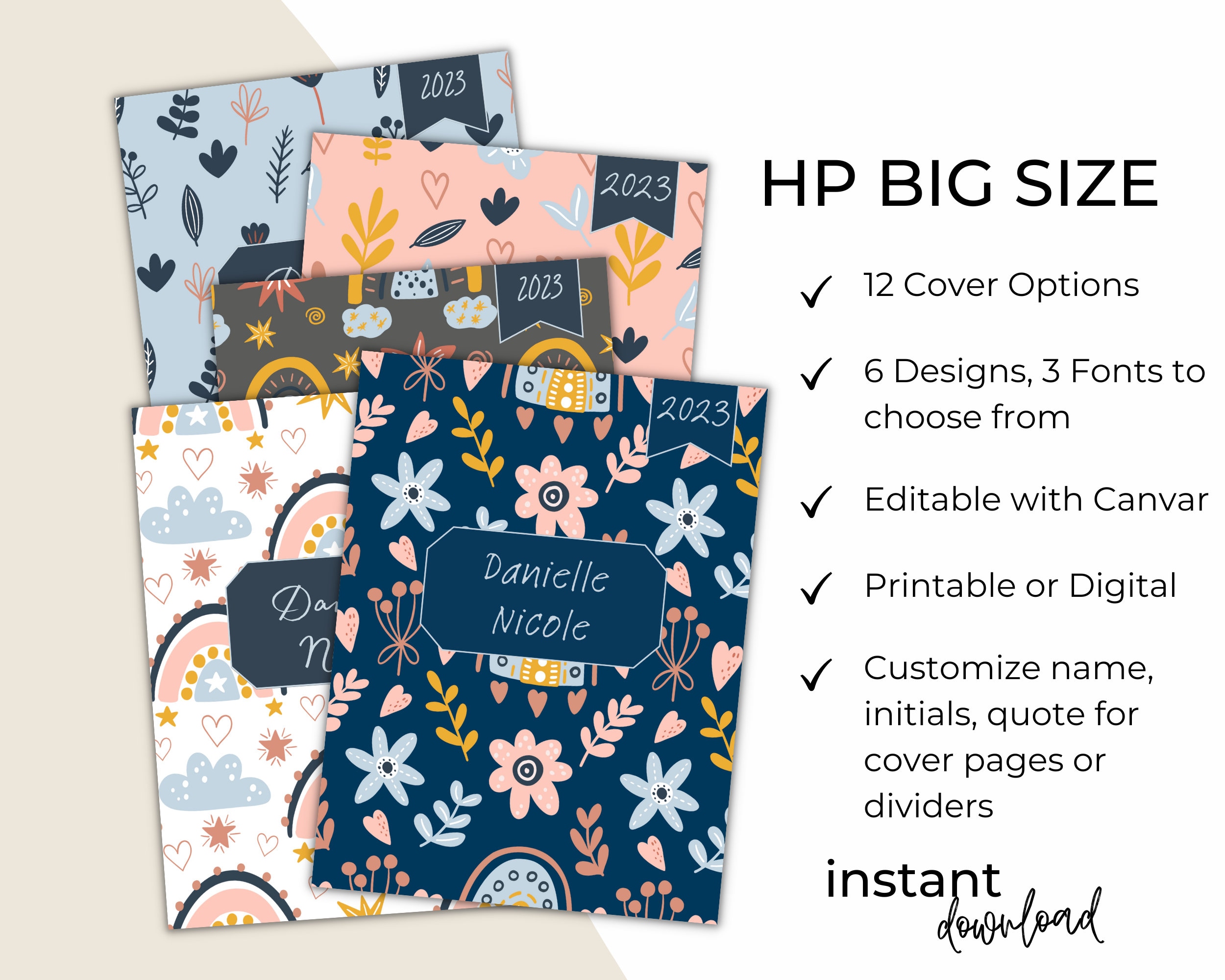 EDITABLE Planner Covers Printable or Digital Notebook Binder Covers or ...