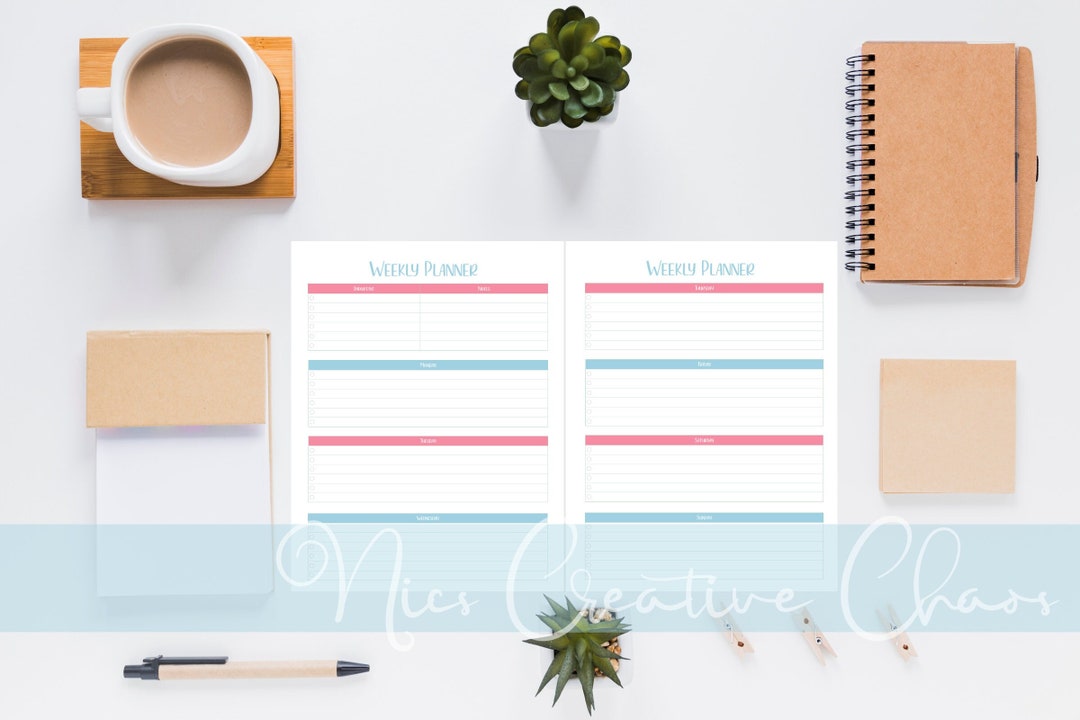 Horizontal Weekly Planner Printable, Weekly Notes, Checklists ...