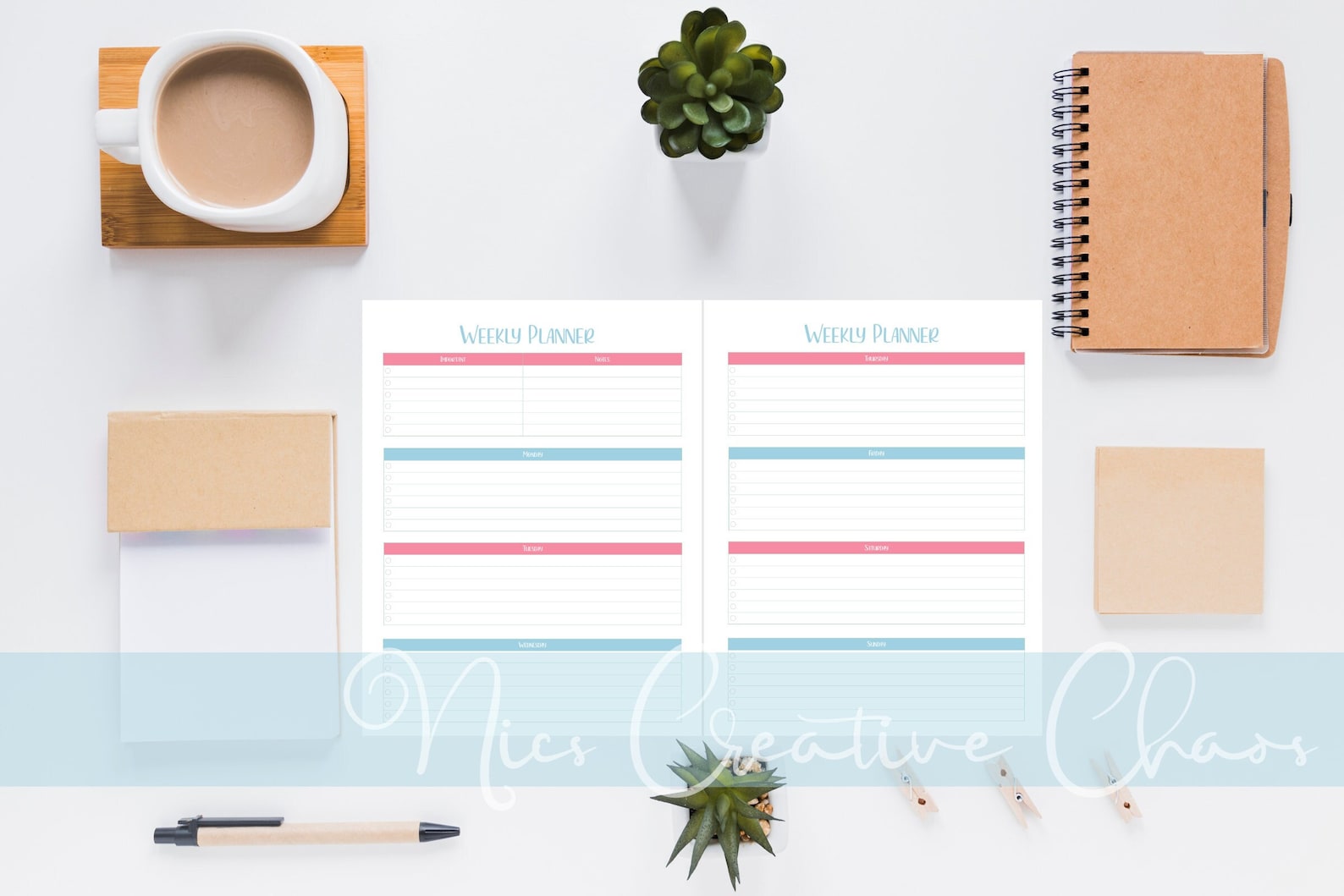 Horizontal Weekly Planner Printable, Weekly Notes, Checklists ...