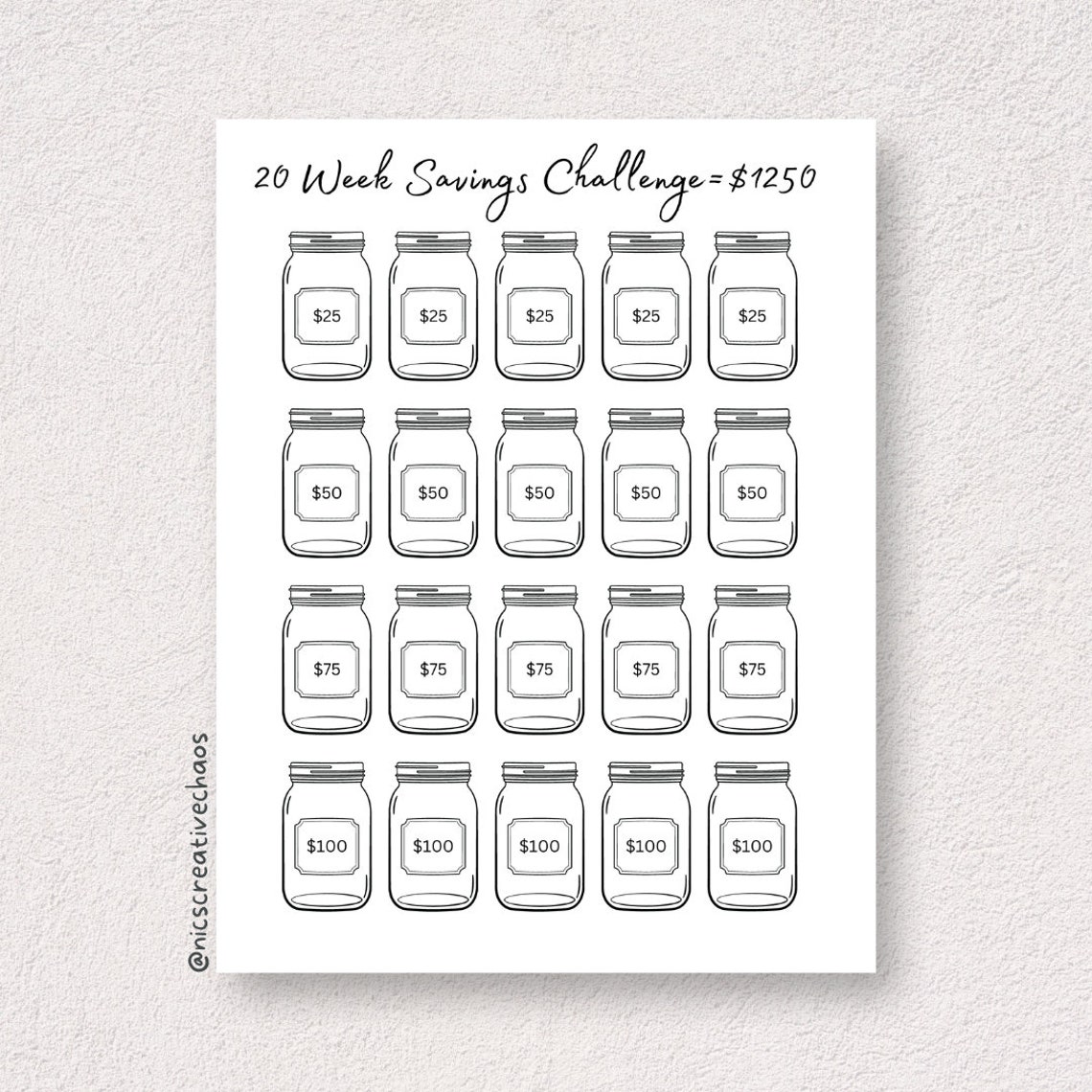 Mason Jar Savings Challenge, Printable Weekly Savings Challenge ...