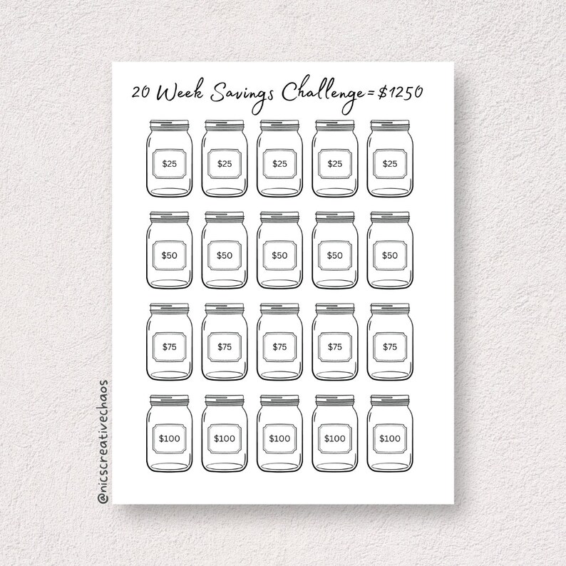 Mason Jar Savings Challenge, Printable Weekly Savings Challenge ...