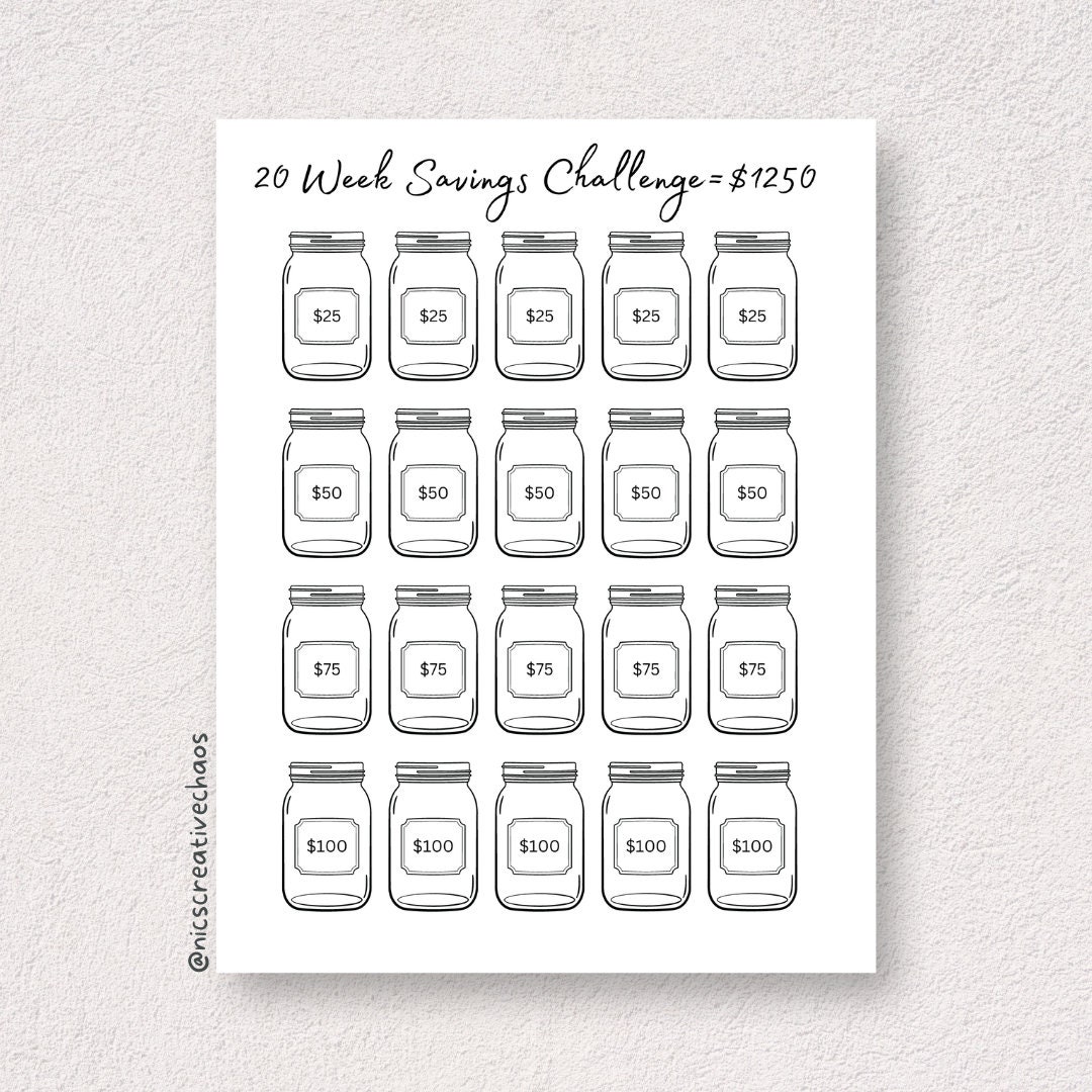 Mason Jar Savings Challenge, Printable Weekly Savings Challenge, Savings Tracker, Printable ...