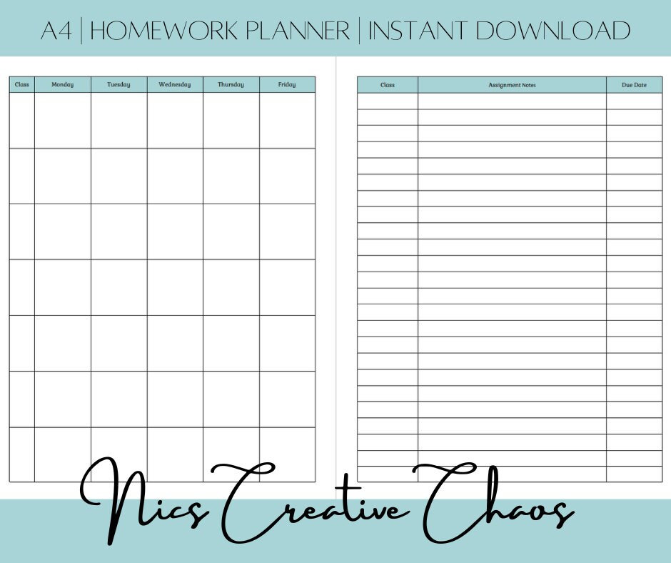 Printable Homework Assignment Tracker, Weekly College Planner, Homework ...
