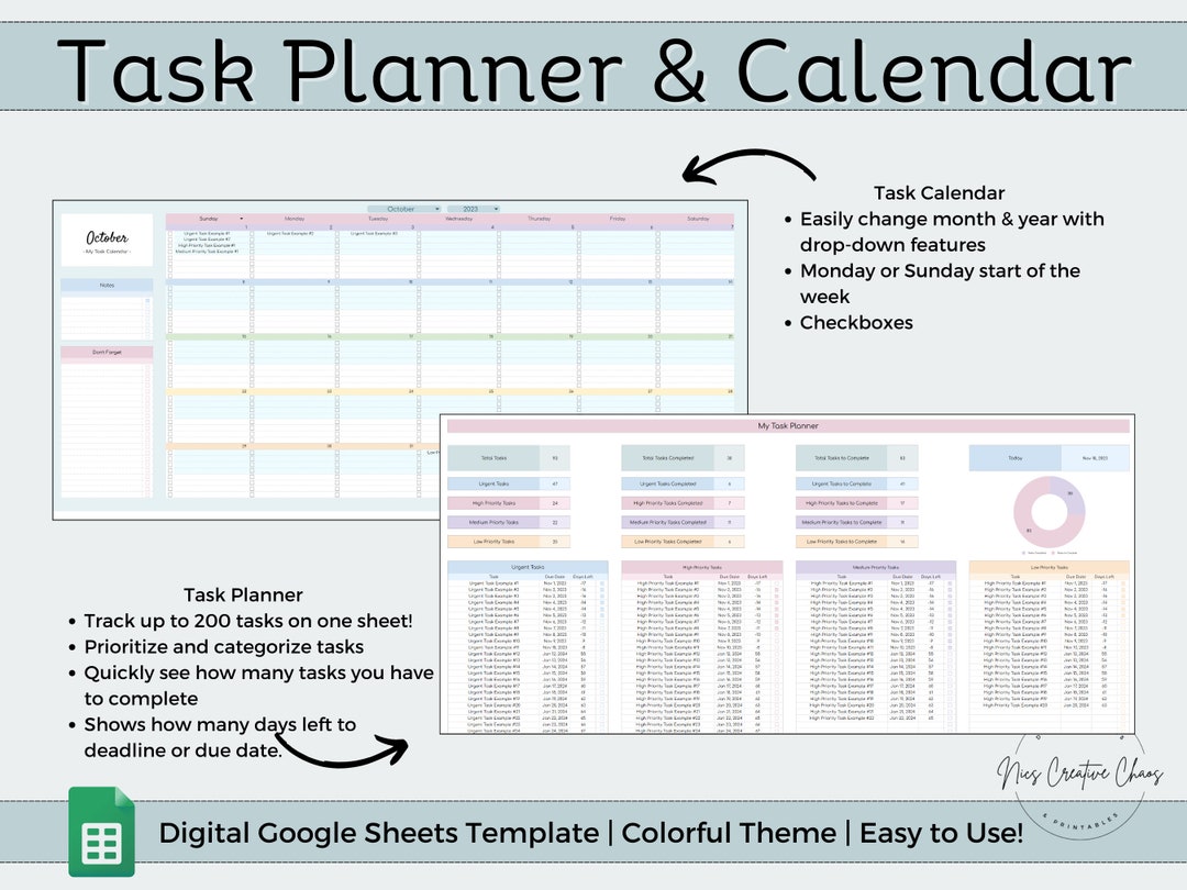 Task Tracker Spreadsheet Google Sheets, Task Planner, to Do List ...