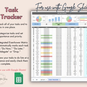Task Tracker Google Sheets Spreadsheet, to Do List Template, Eisenhower ...