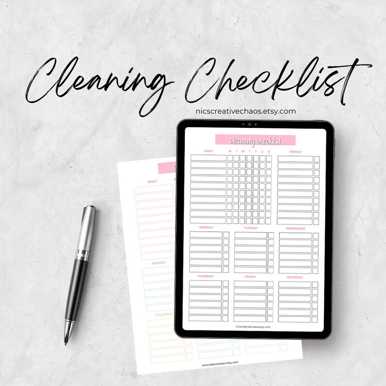 Printable Daily Cleaning Checklist Template, Blank Cleaning Checklist, Weekly Chores Chart ...