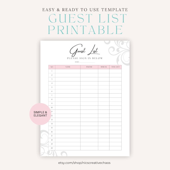 Wedding Sign In Sheet Template Free Printable Wedding Planning