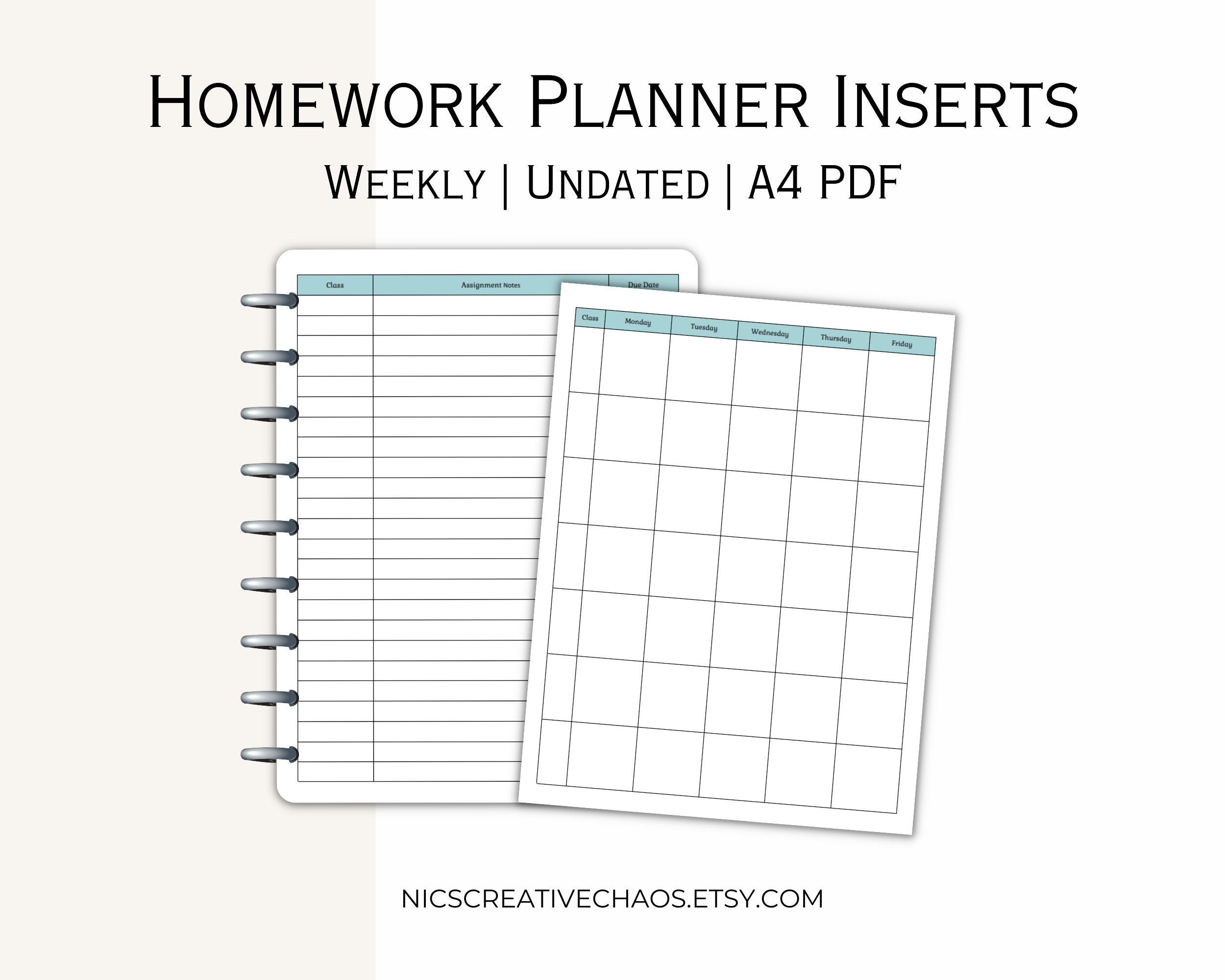 Printable Homework Assignment Tracker, Weekly College Planner, Homework ...