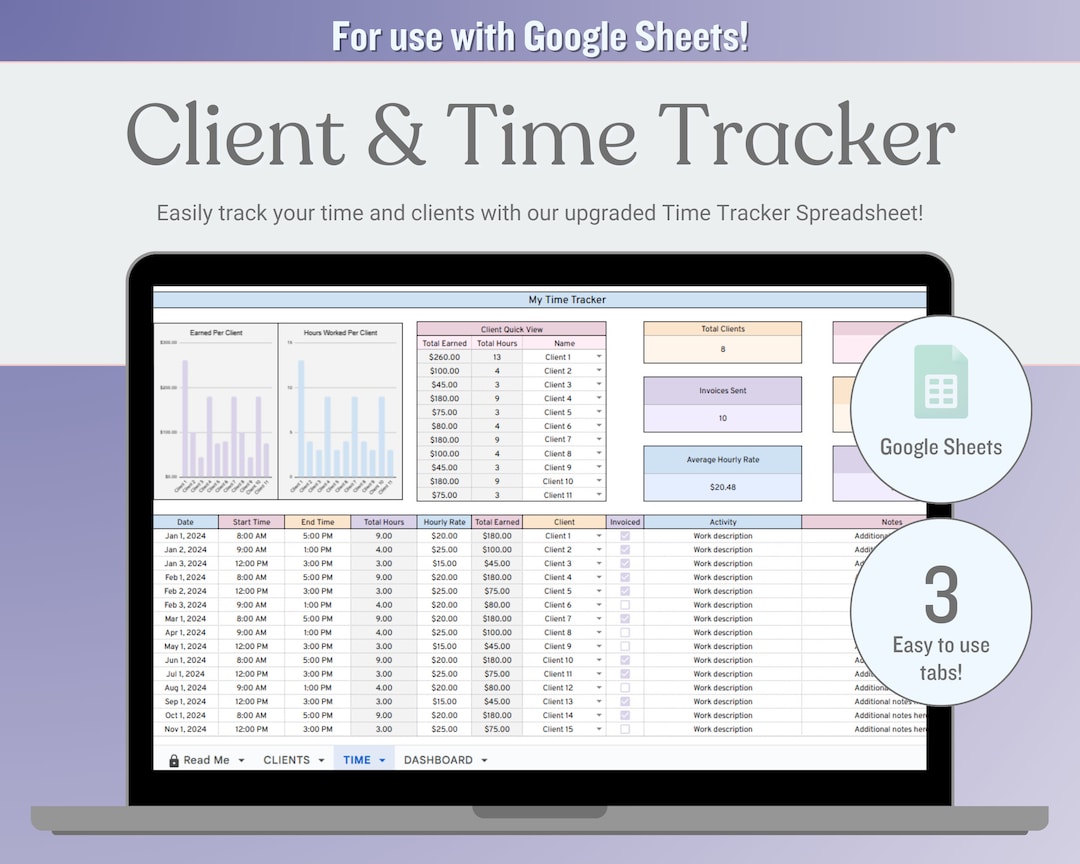 Client & Time Tracker Spreadsheet Google Sheets, Time Keeping Tracker ...