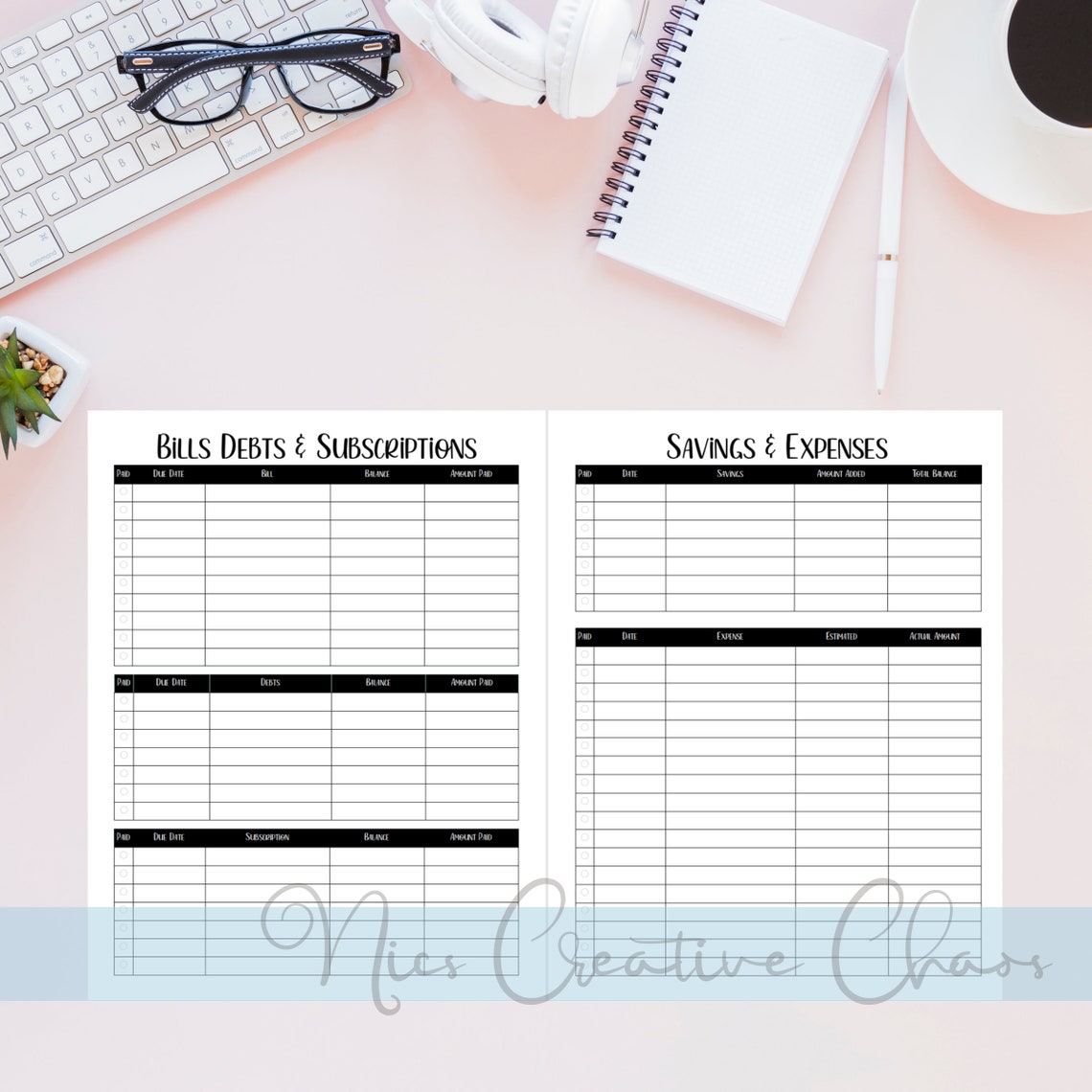 Bill Tracker Budget Printable Planner Inserts Expenses Savings Debts ...