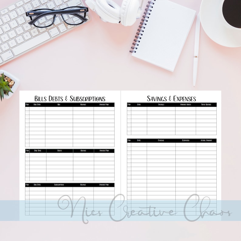 Bill Tracker Budget Printable Planner Inserts Expenses Savings Debts ...