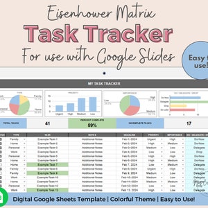 Task Tracker Google Sheets Spreadsheet, to Do List Template, Eisenhower ...