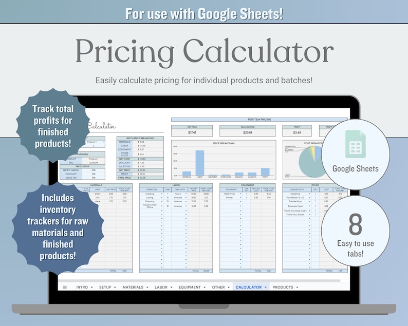 Pricing Calculator Spreadsheet Template, Google Sheets Inventory Cost ...