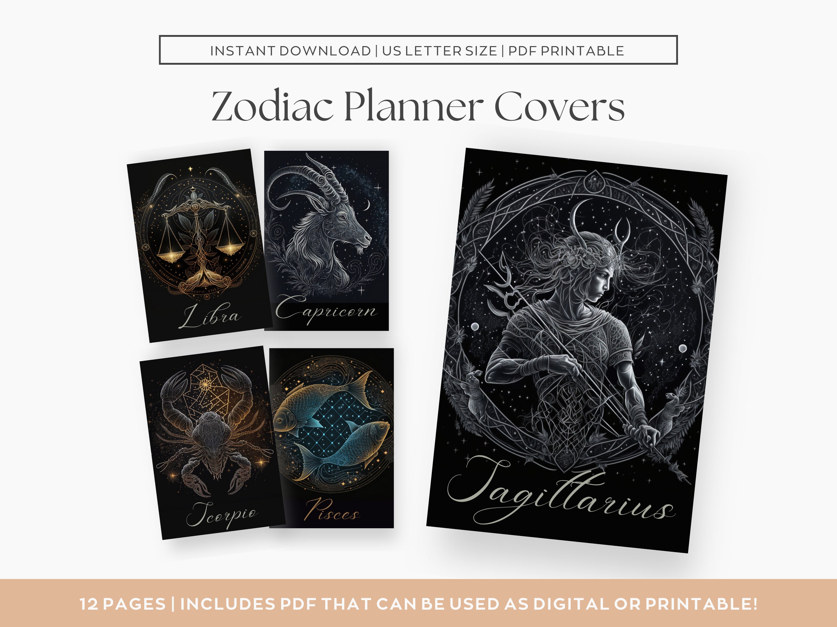 Zodiac Planner Covers, Digital Planner Covers, Planner Bundle 12 Zodiac ...