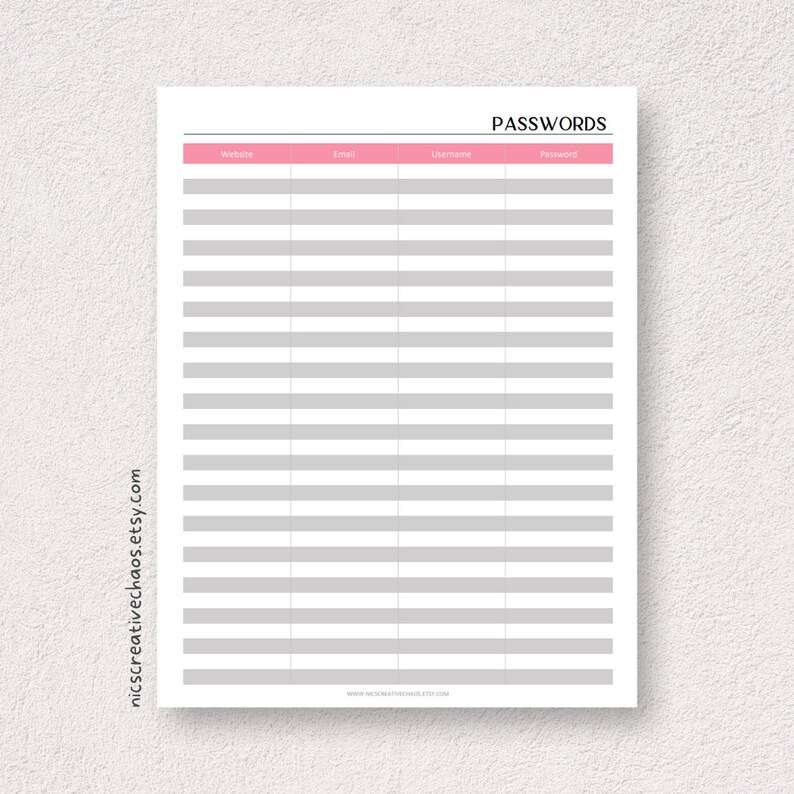 Password Tracker Planner Printable, Simple Password Log, Pink Planner ...