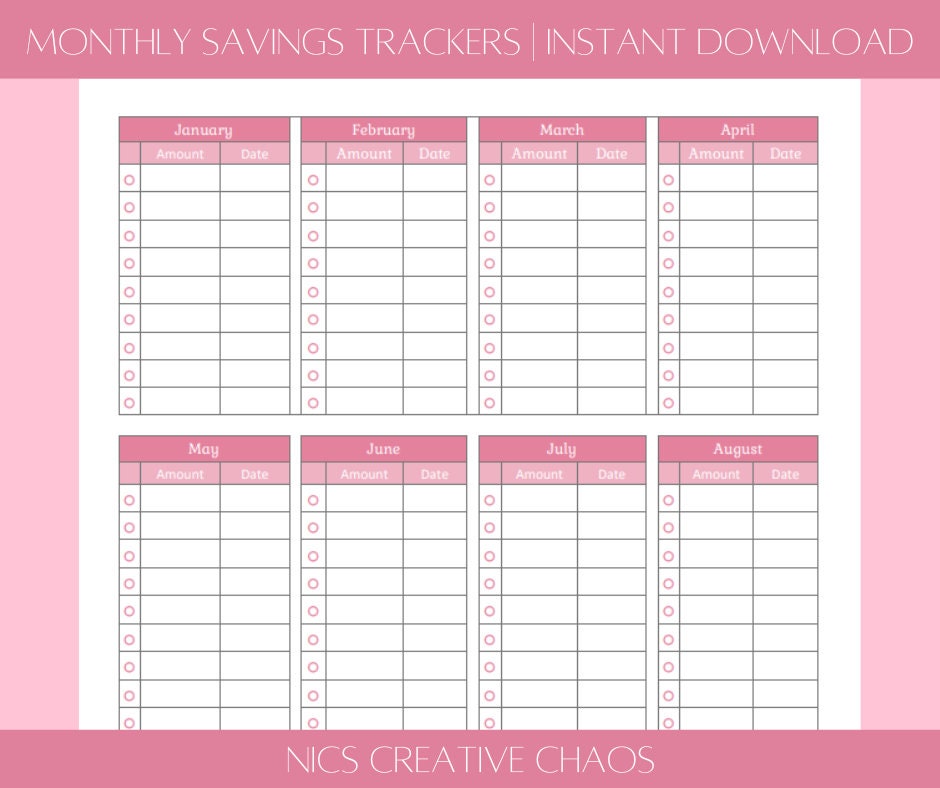 Monthly Savings Trackers | Budget Checklists | Simple Functional ...
