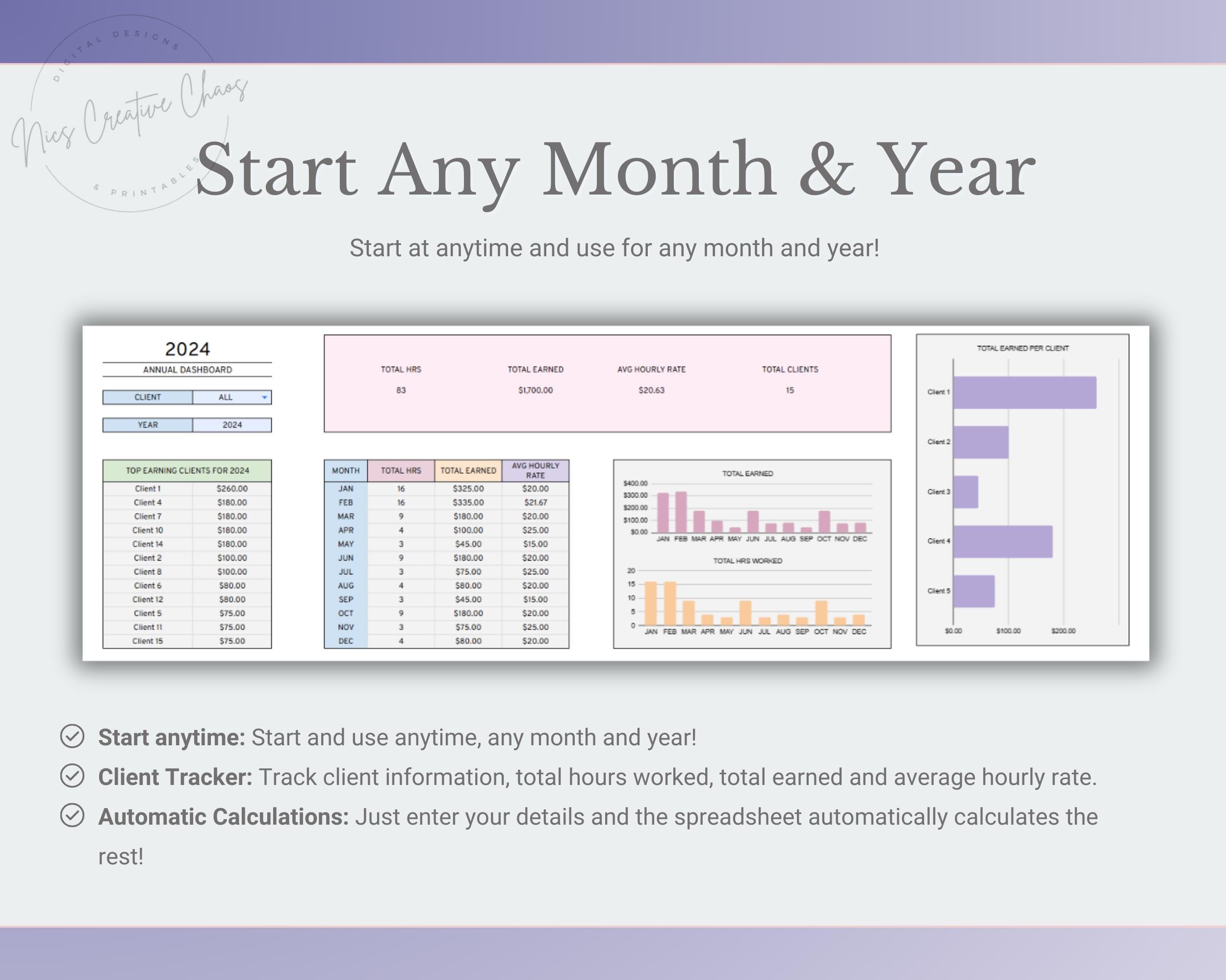 Client & Time Tracker Spreadsheet Google Sheets, Excel Time Keeping ...
