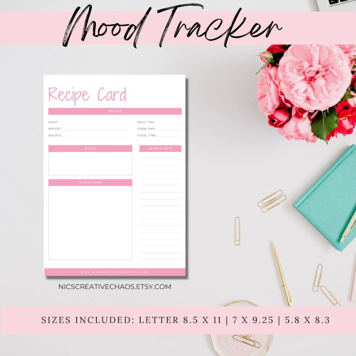 Printable Recipe Card Template Blank Cooking Journal Meal - Etsy