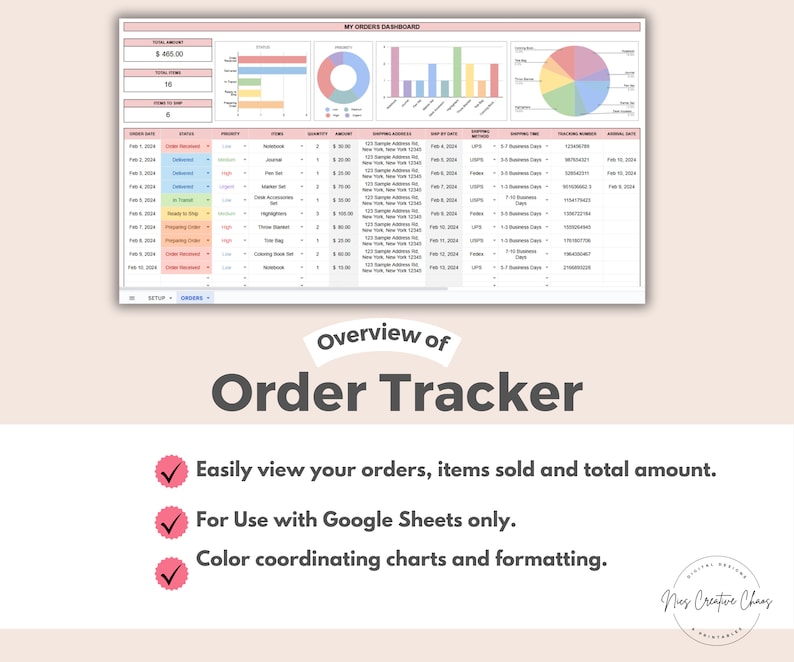 Order Tracker Spreadsheet, Google Sheets, Small Business Spreadsheet, Sales Management ...