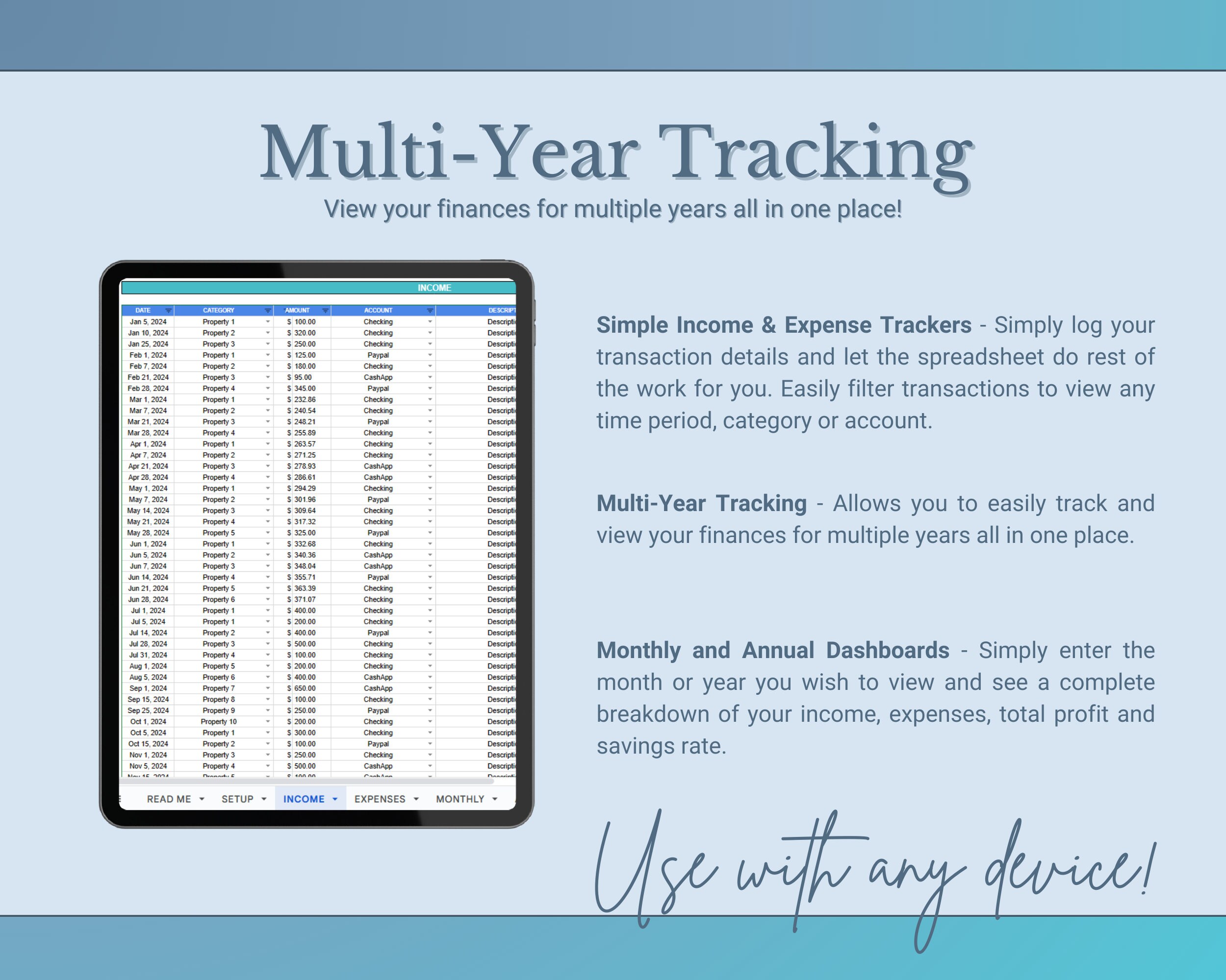 Income and Expense Tracker Excel Spreadsheet, Google Sheets Income ...