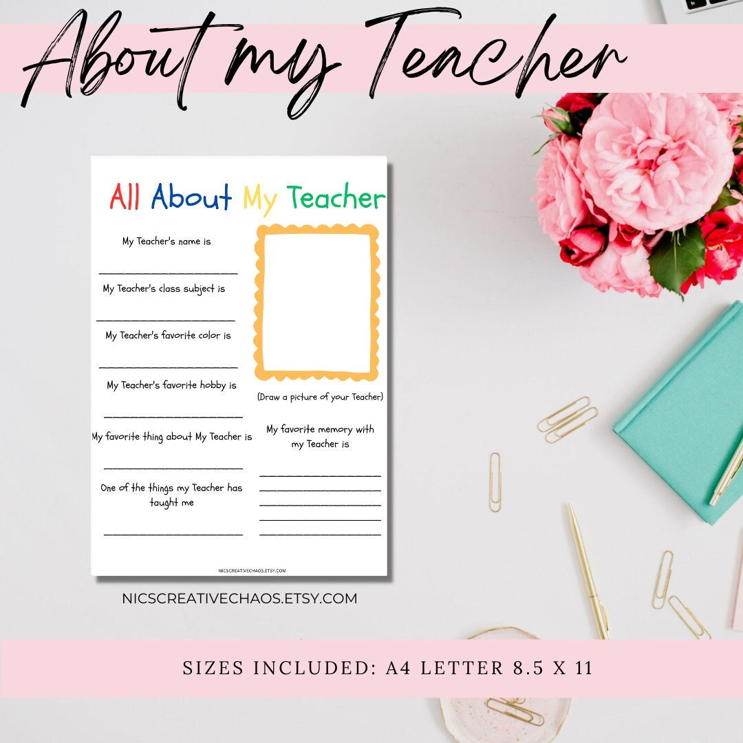 All About My Teacher Page, Classroom Printable Template, Kids Activity ...