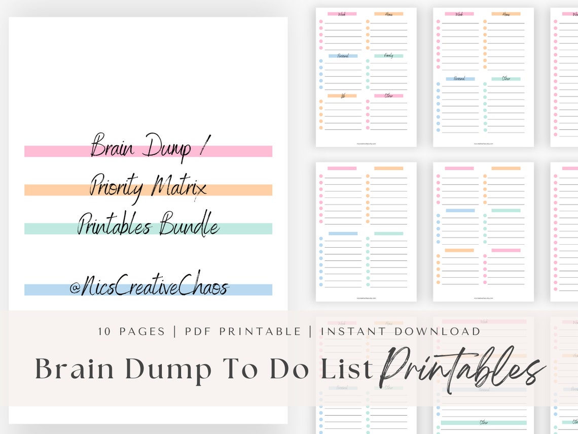 BUNDLE Checklists Printables to Do Lists Printable, Brain Dump ...
