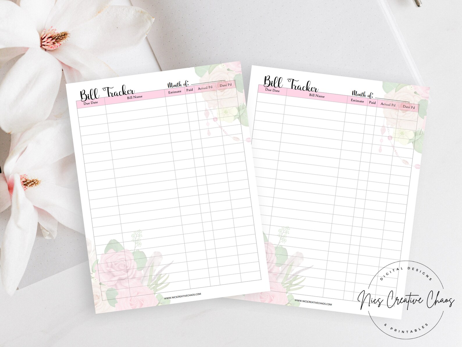 Printable Bill Tracker, Monthly Budget Template, Boho Floral Bills Paid ...