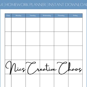 Homework Planner | Assignment Tracker | Weekly Homework Printable ...