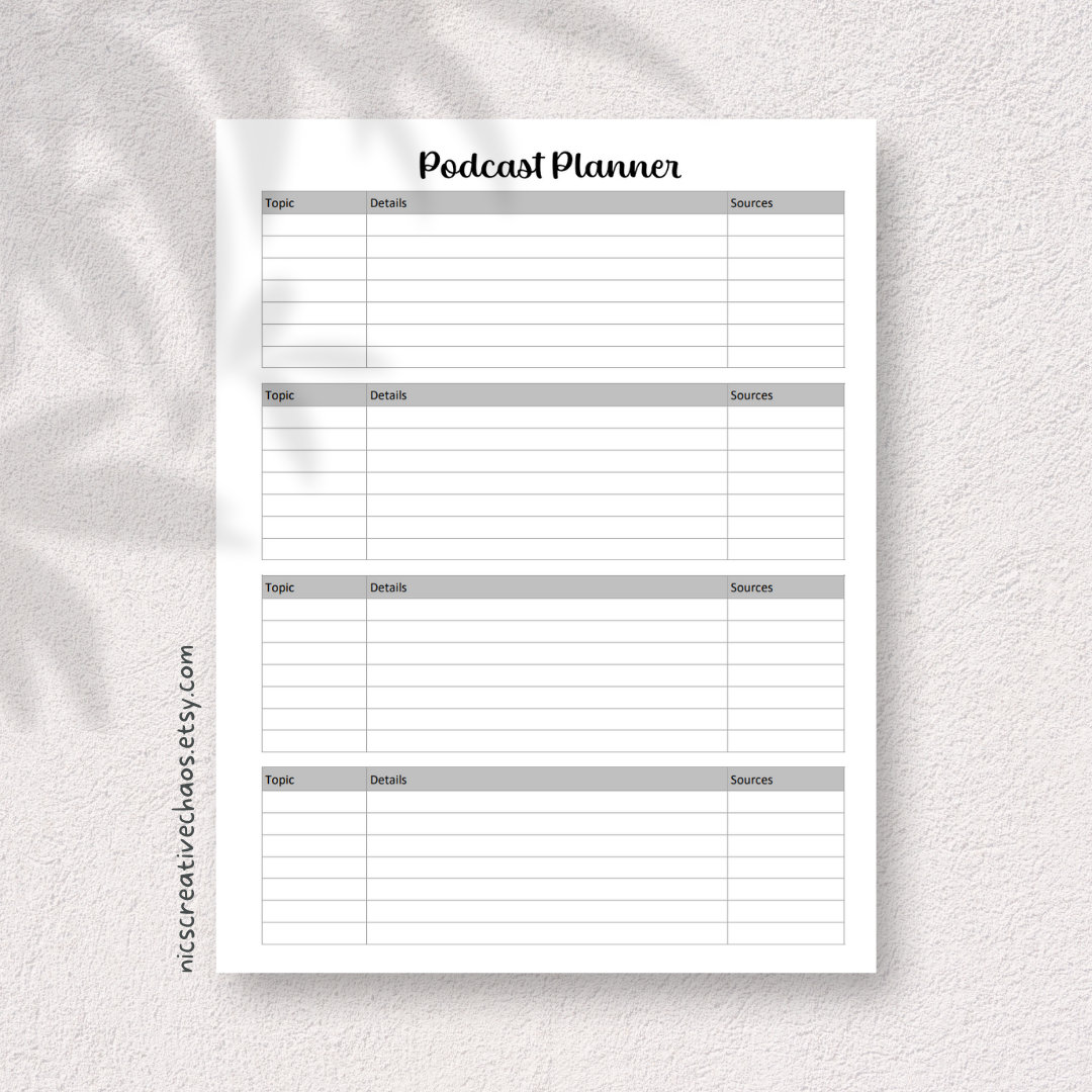 Printable Podcast Planner Template Podcast Printable, Podcast Summary ...