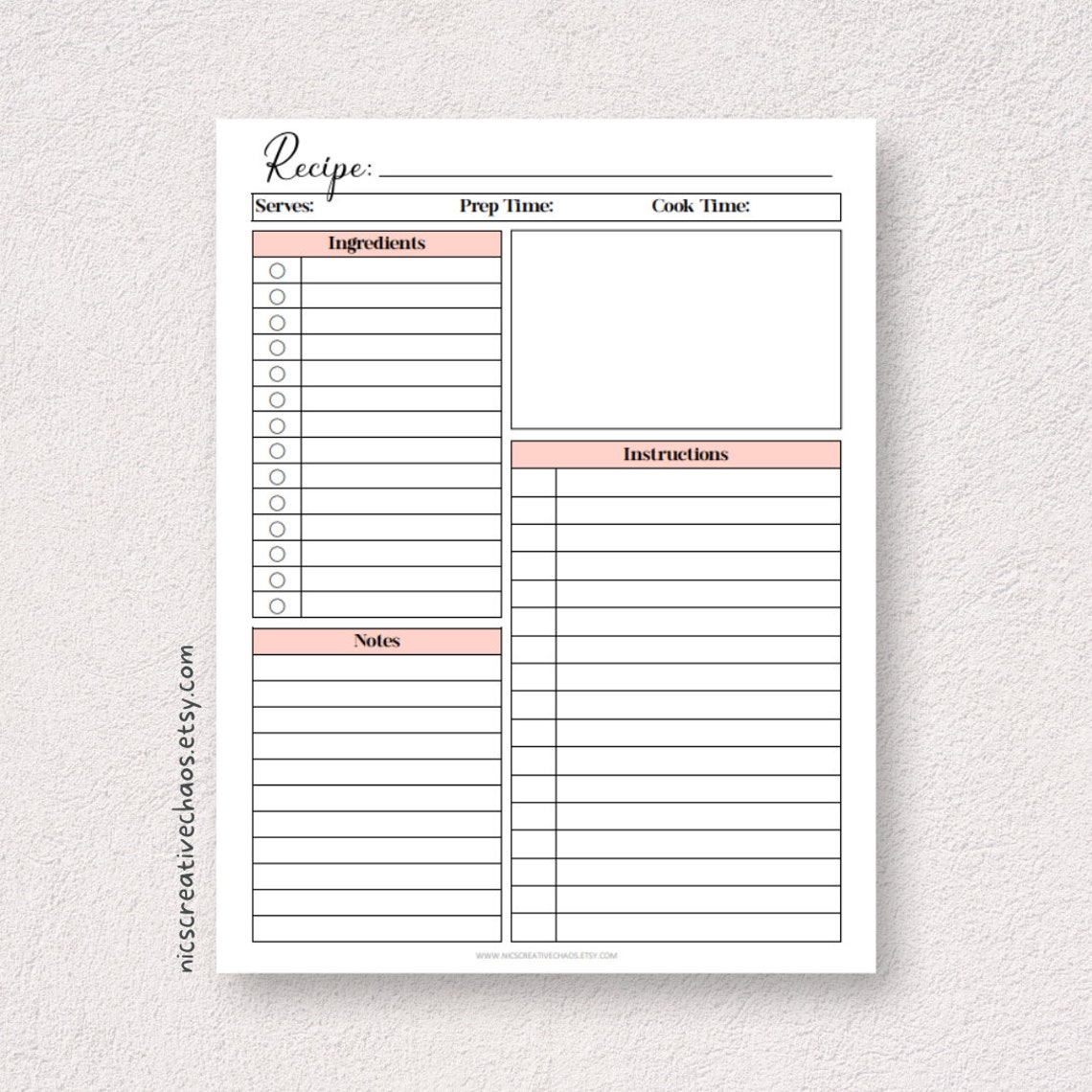 Blank Recipe Template Card Printables Cooking Journal Printable, Meal ...