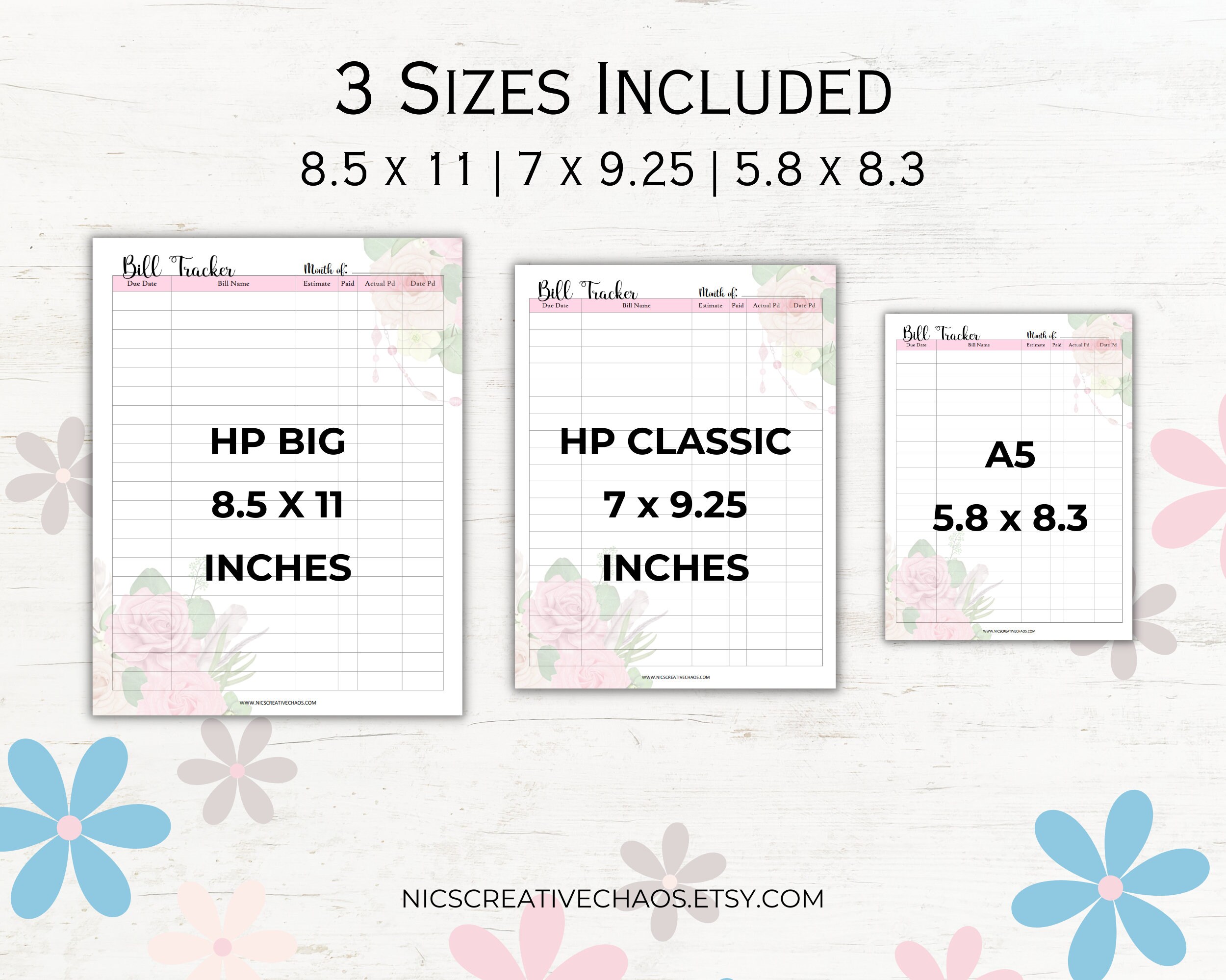 Printable Bill Tracker, Monthly Budget Template, Boho Floral Bills Paid ...