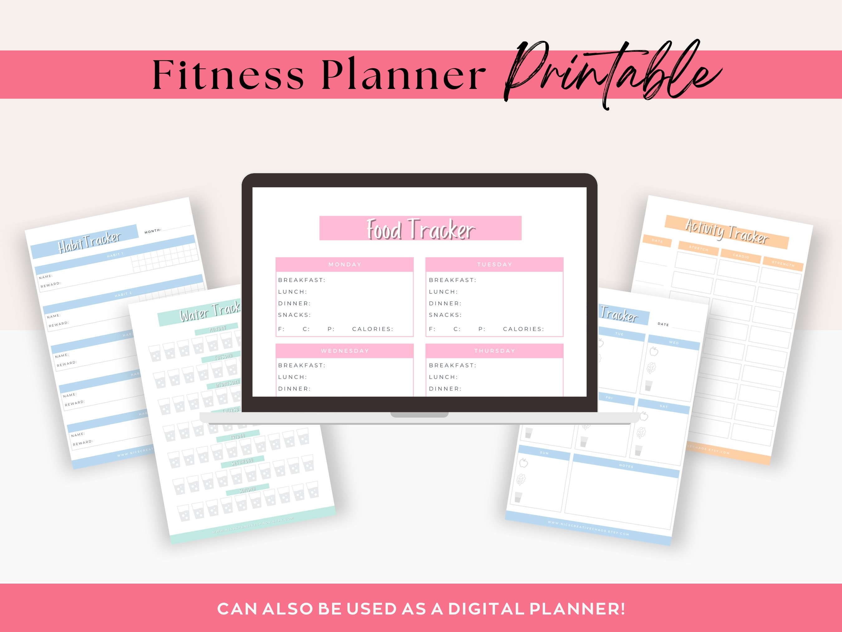 Health & Fitness Planner Printable Tracker Templates, Nutrition, Food ...