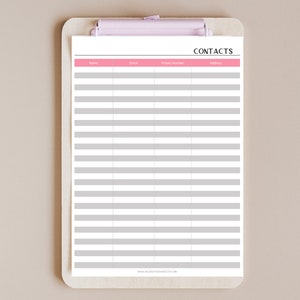 Contacts Tracker Planner Printable, Phone Number Tracker, Address Book ...
