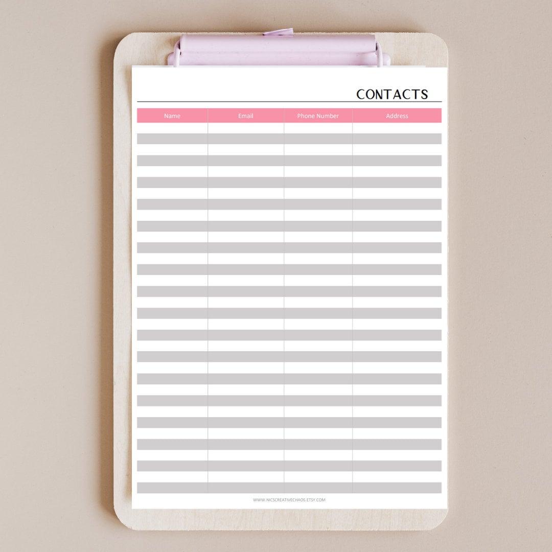 Contacts Tracker Planner Printable, Phone Number Tracker, Address Book ...