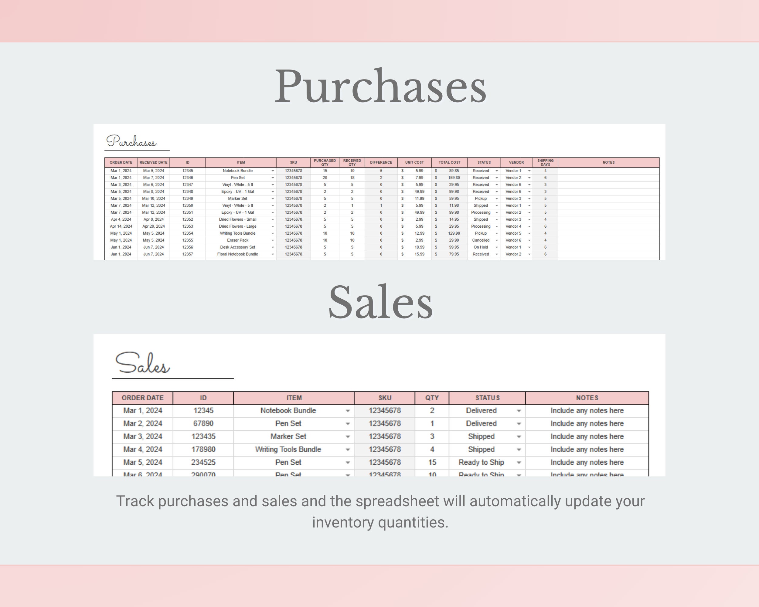 Inventory Tracker Spreadsheet, Google Sheets Inventory Tracker, Small ...