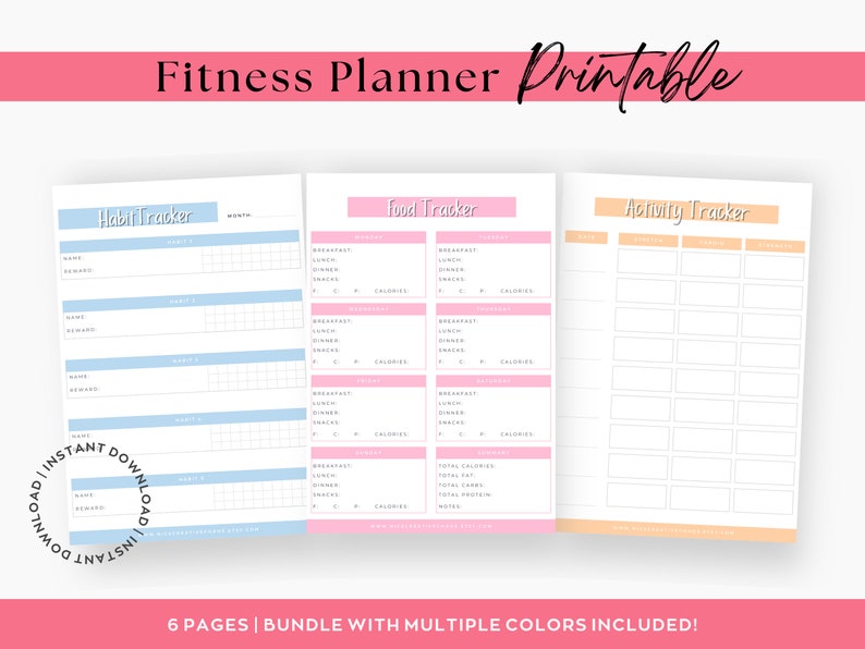 Health & Fitness Planner Printable Tracker Templates, Nutrition, Food ...