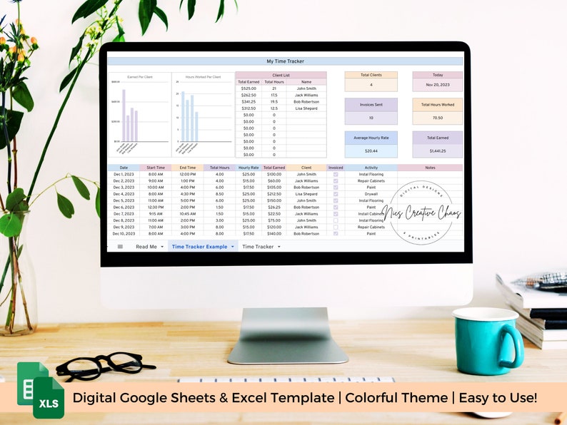 Time Tracker Spreadsheet, Excel & Google Sheets, Time Keeping Tracker ...