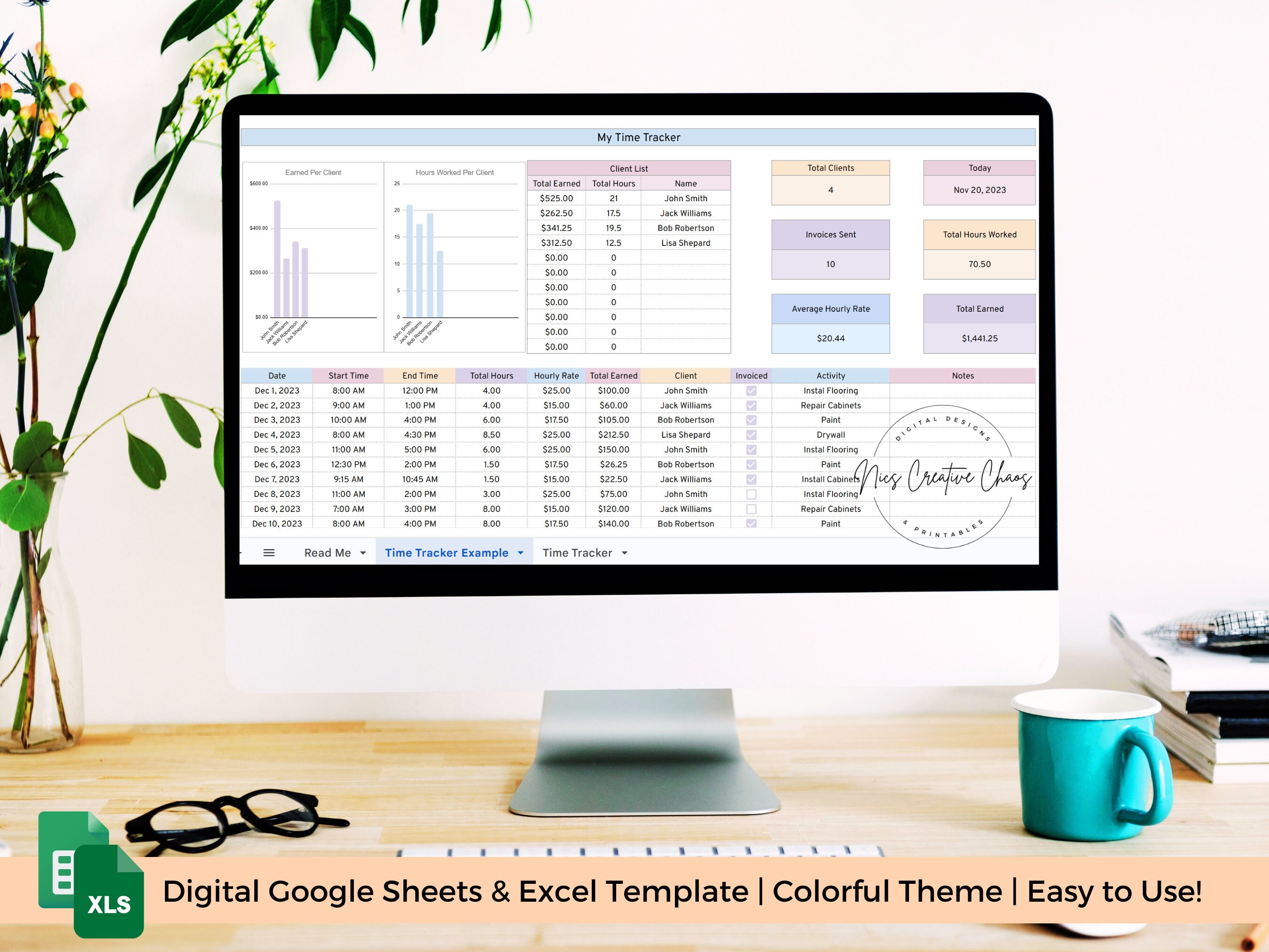 Time Tracker Spreadsheet, Excel & Google Sheets, Time Keeping Tracker ...