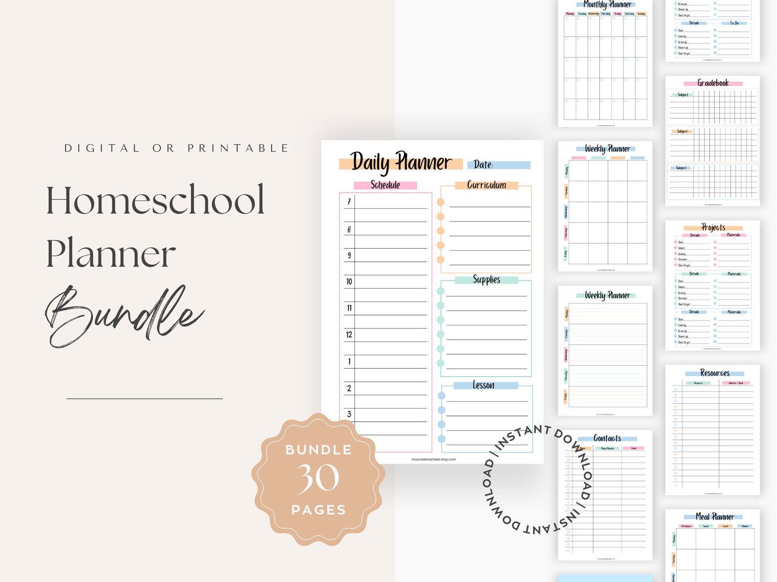 Printable Homeschool Planner Bundle, Teacher Planner Pages, Lesson ...