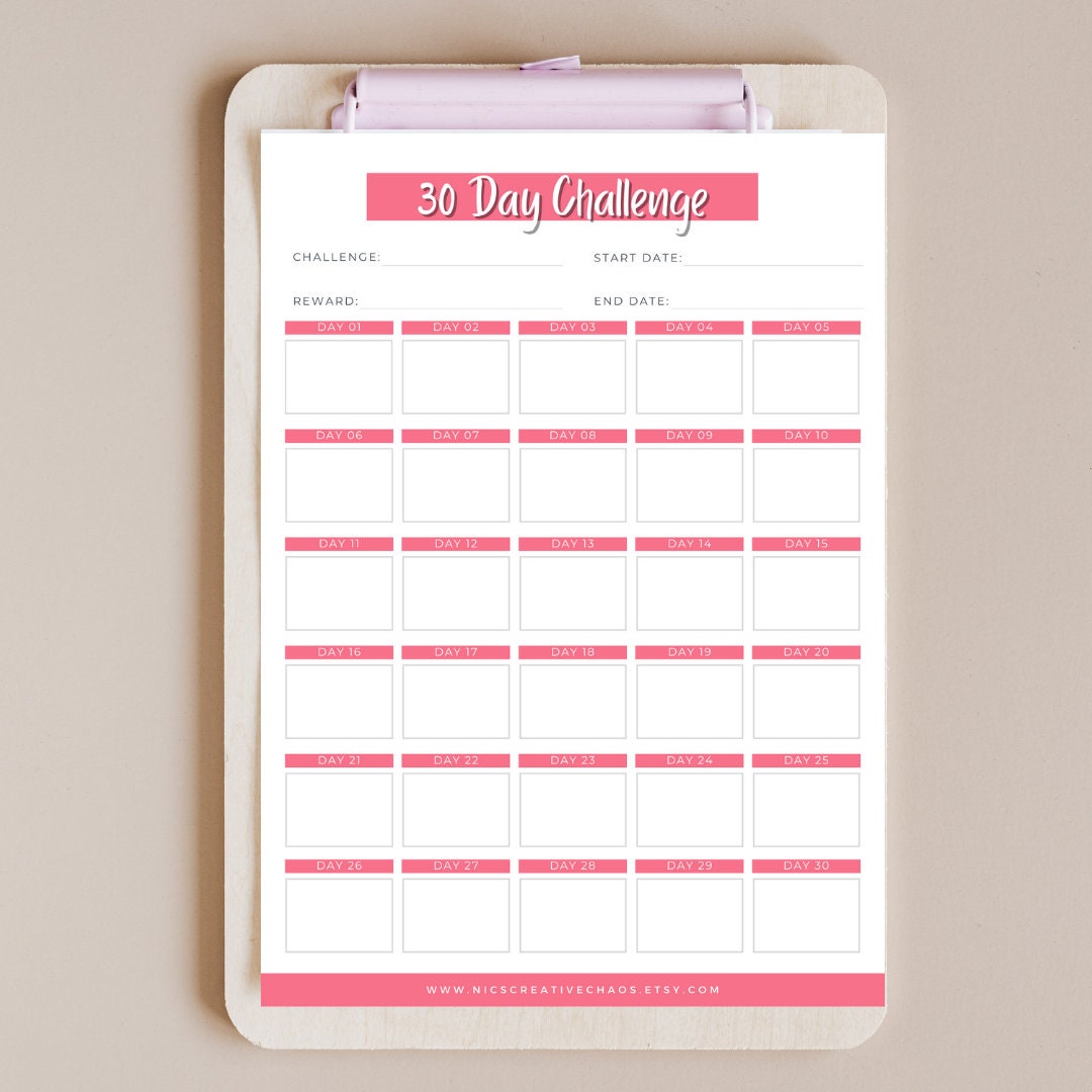 Blank 30 Day Challenge Printable Template Goals, Self-care, Planner ...