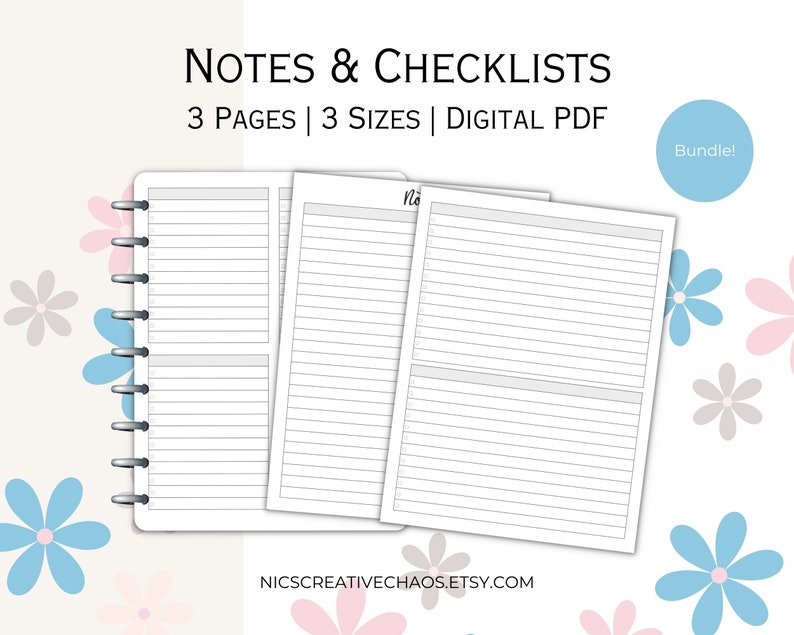 Notes Planner Templates Bundle, Printable Checklist & Notes Pages, to ...
