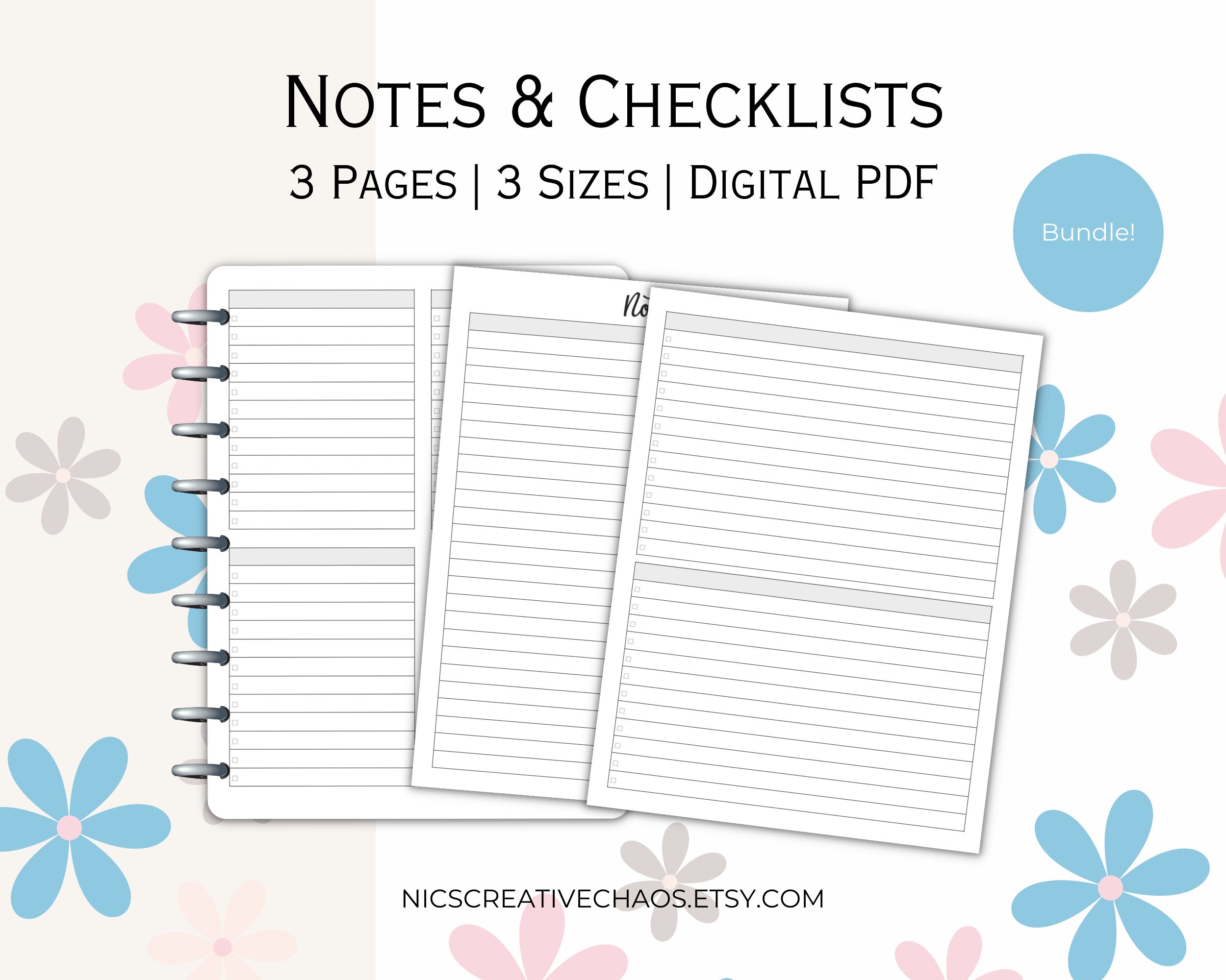 Notes & Checklists Planner Printable Bundle, to Do Lists Printable ...