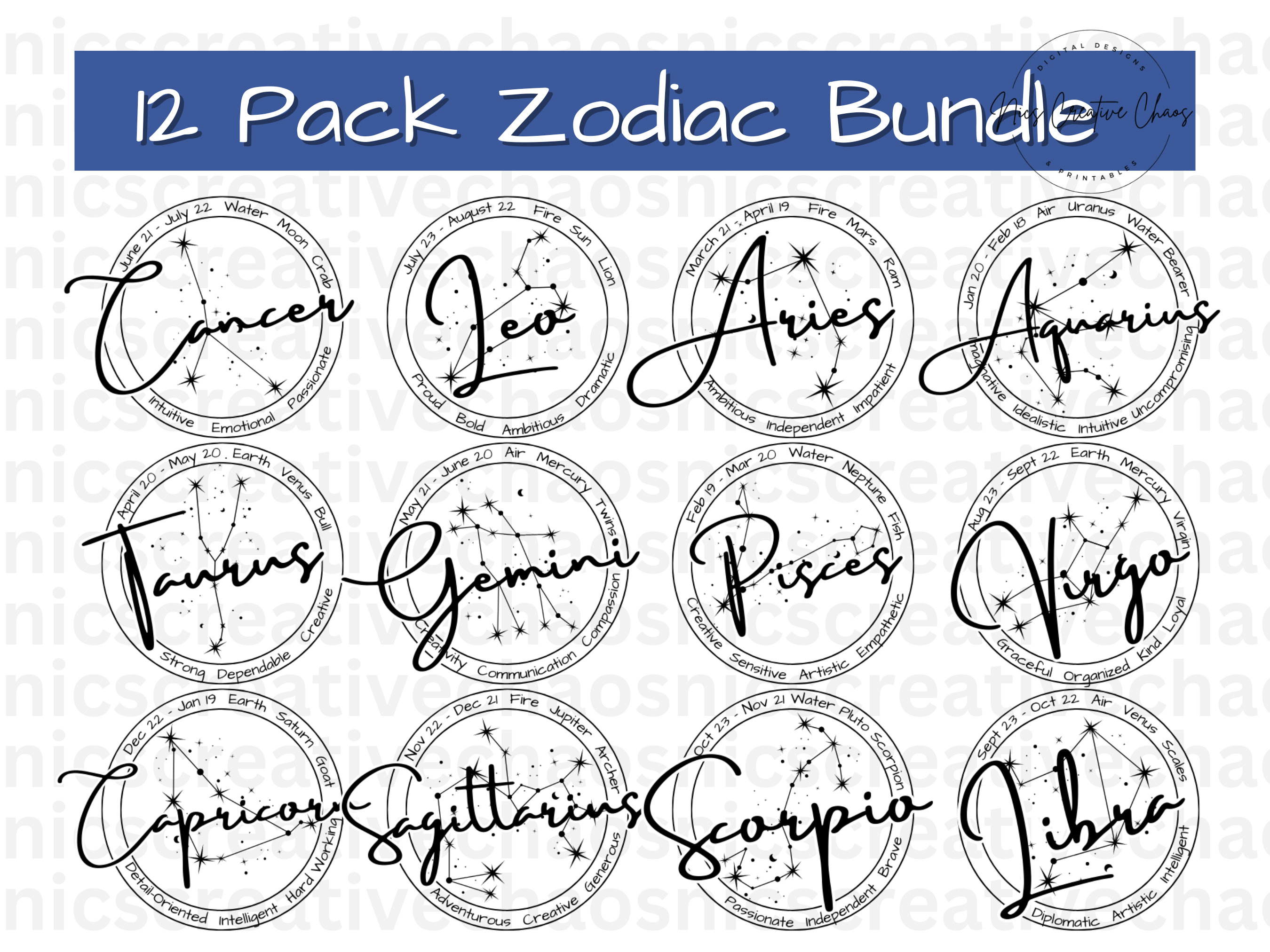 Zodiac Traits SVG Bundle, Astrology Cut Files, Gemini Svg, Leo Shirt ...
