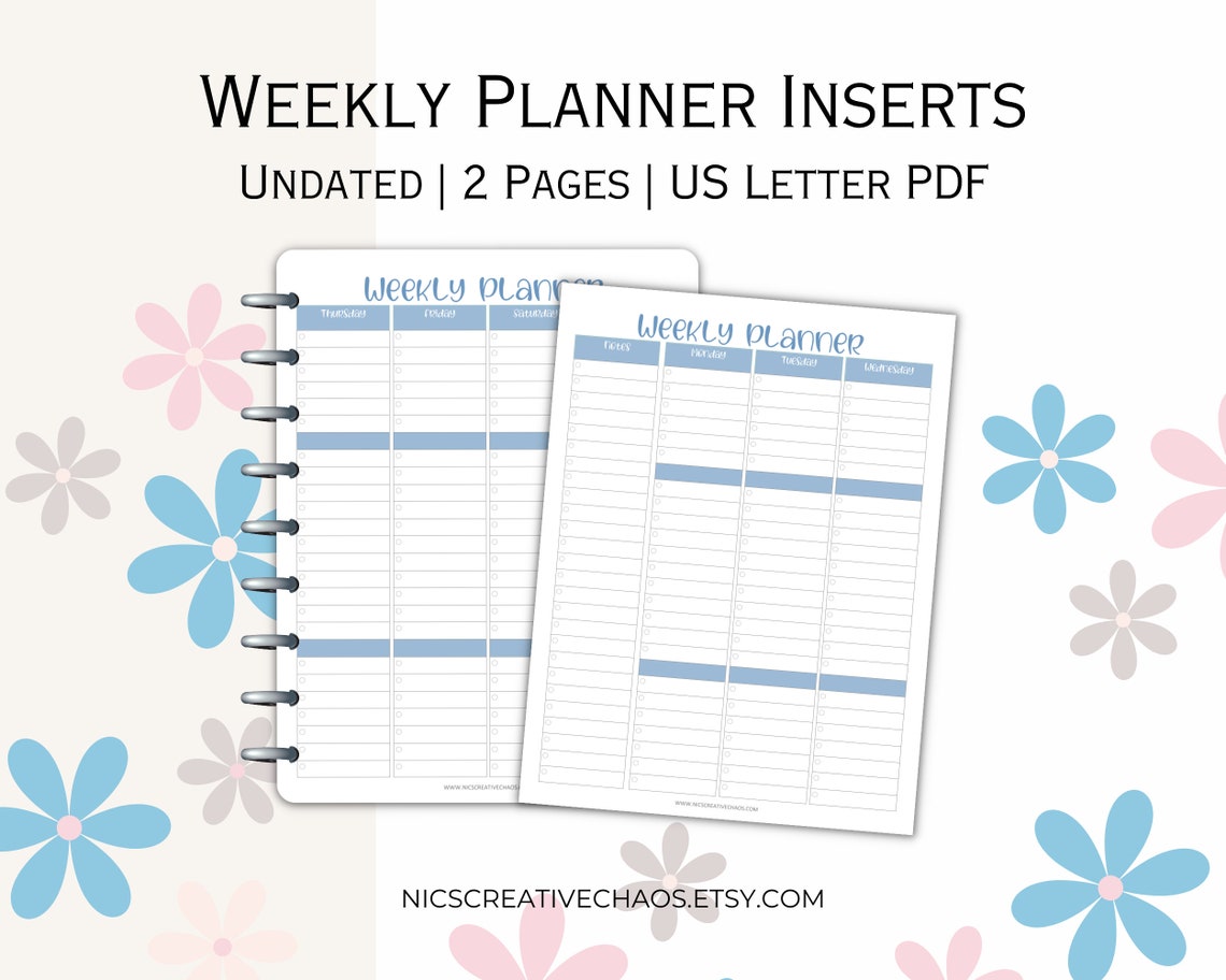 Undated Weekly Planner Printable, Vertical Checklist & Notes, Printable ...