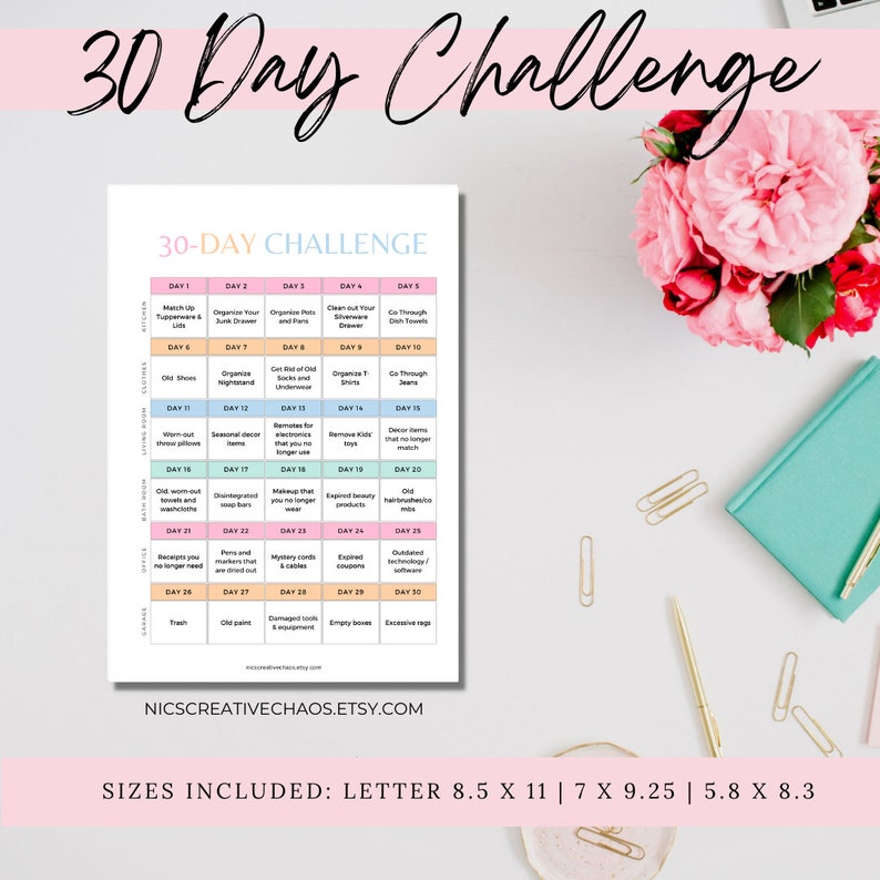 Declutter 30 Day Challenge Printable Template, Cleaning Checklist ...