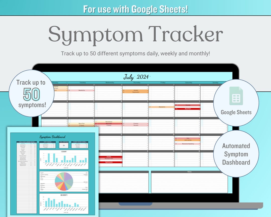 Monthly Symptom Tracker Calendar Google Sheets Spreadsheet, Multi ...