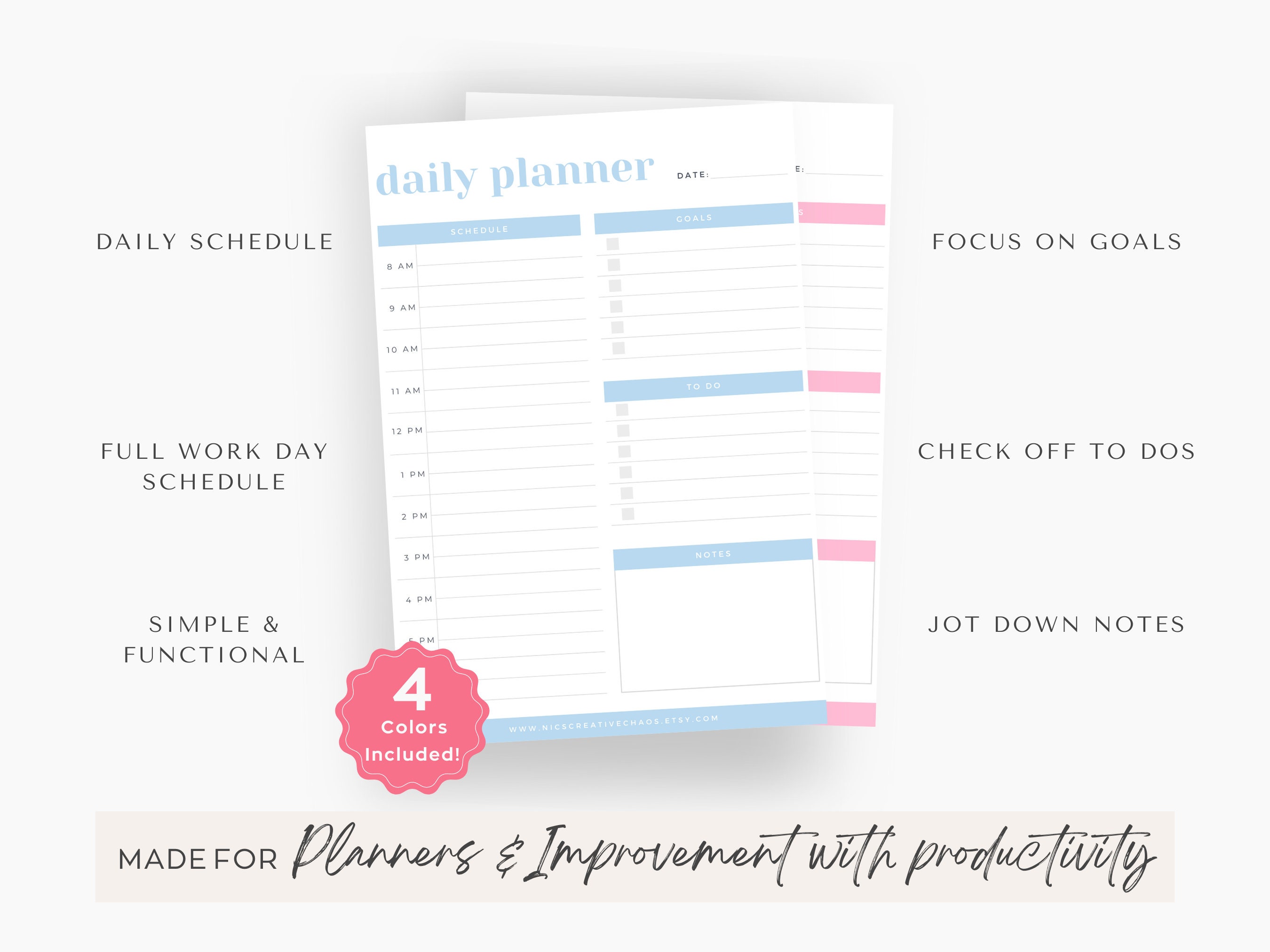 Daily Planner Printable Template | Goals, Daily to Do List, Notes | 4 ...