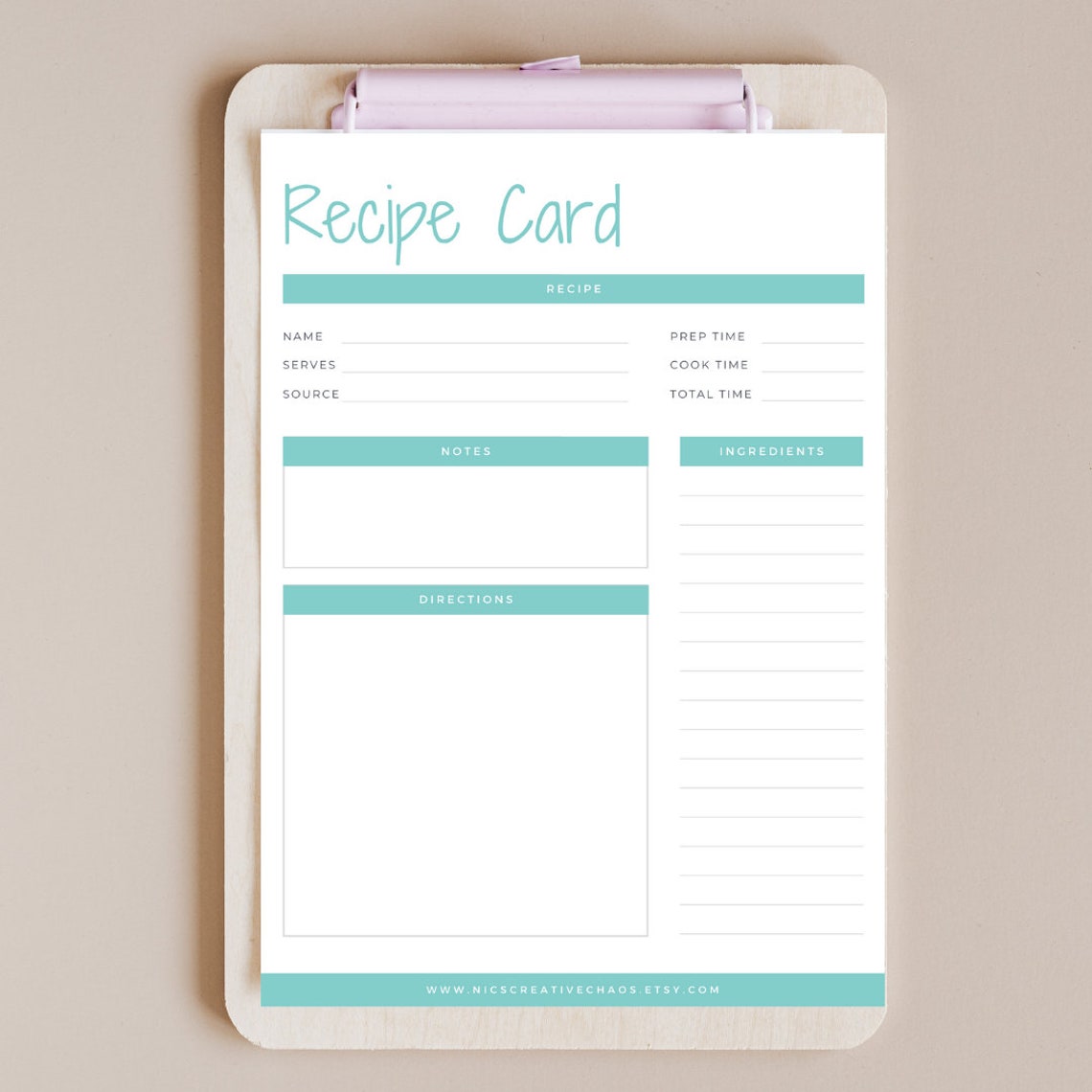 Printable Recipe Card Template Blank Cooking Journal Meal - Etsy
