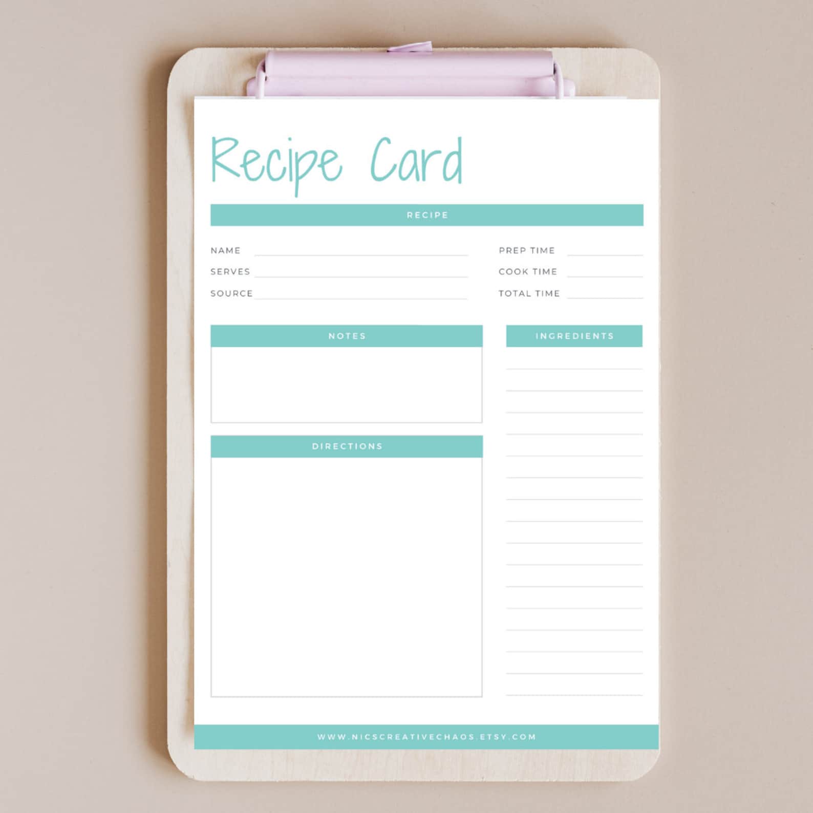 Printable Recipe Card Template, Blank Cooking Journal, Meal Planner ...