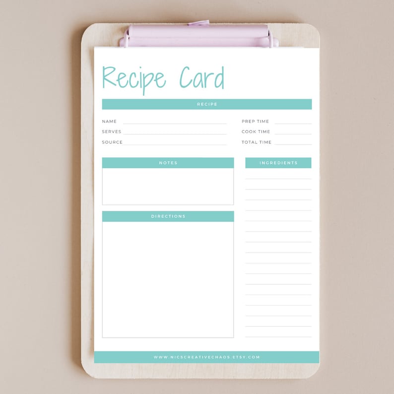 Printable Recipe Card, DIY Cookbook Templates, Meal Planner, Recipe ...